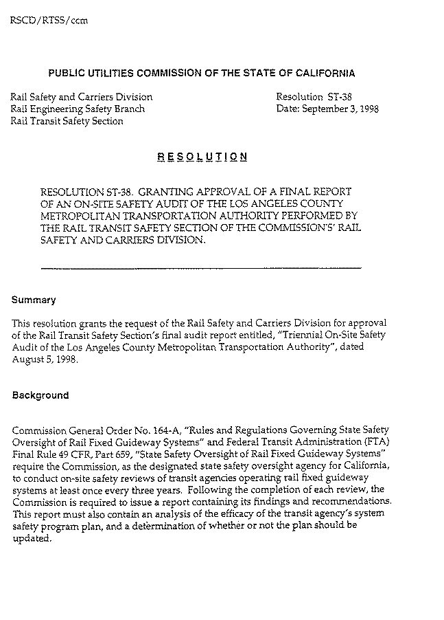 Resolution ST-54 Granting CPSD Approval of the RTSS Report Entitled ...